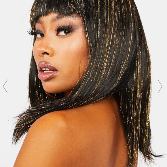 Dolls Kill | Accessories | Gold Black Tinsel Metallic Hair Wig ...